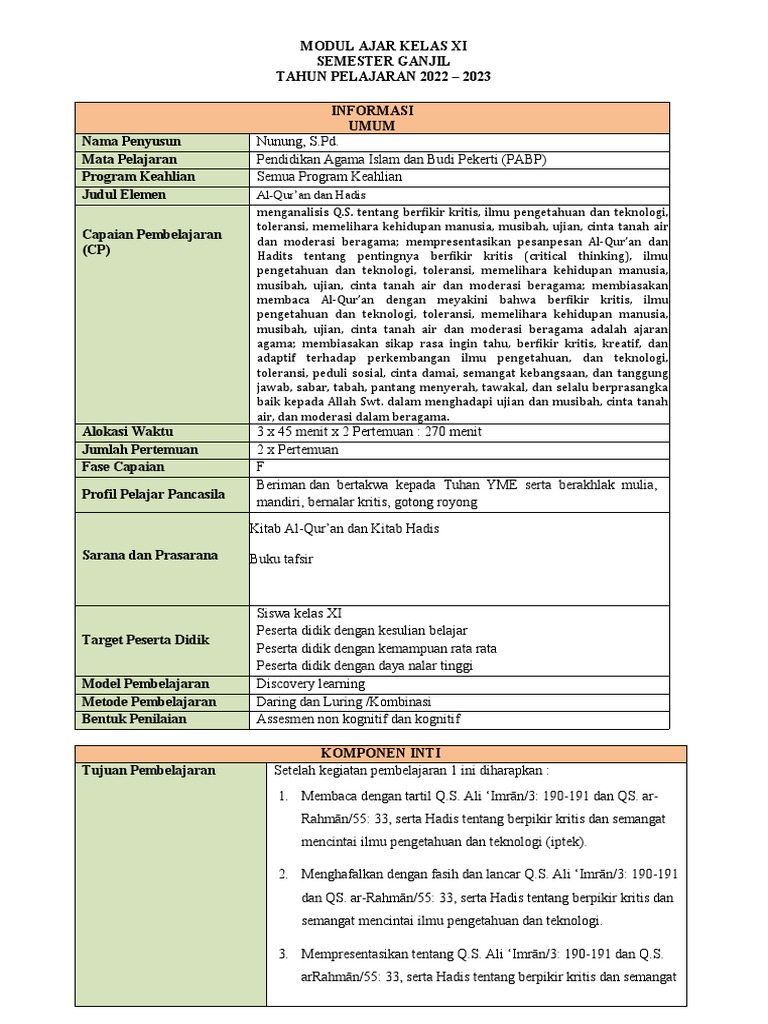 Modul Qurdis Xi | PDF