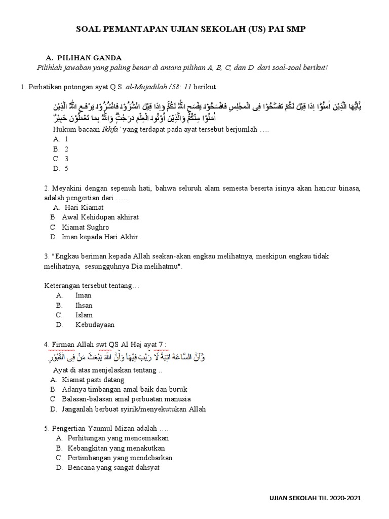 Soal Pemantapan Ujian Sekolah Pai | PDF