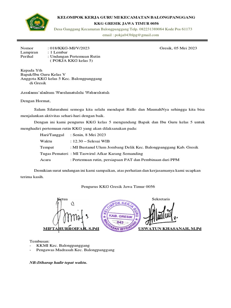Undangan Kkg Pertemuan Rutin 1 Pdf Pdf