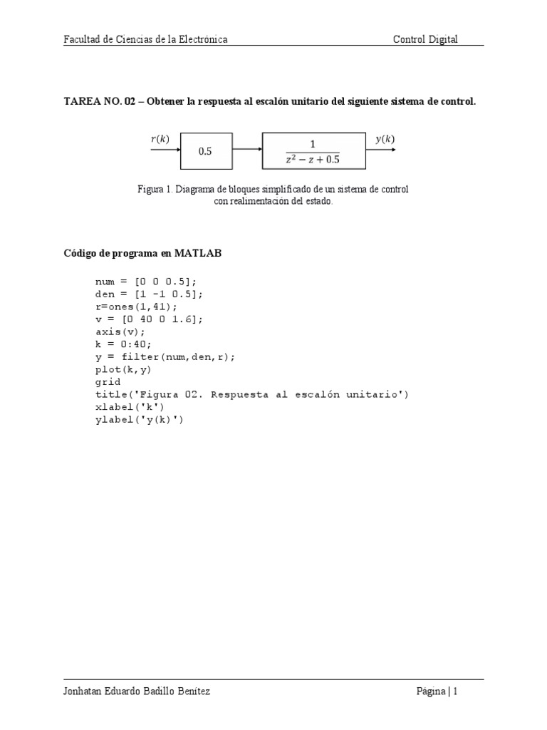 CD. Tarea 02. Respuesta Al Escalón Unitario | PDF