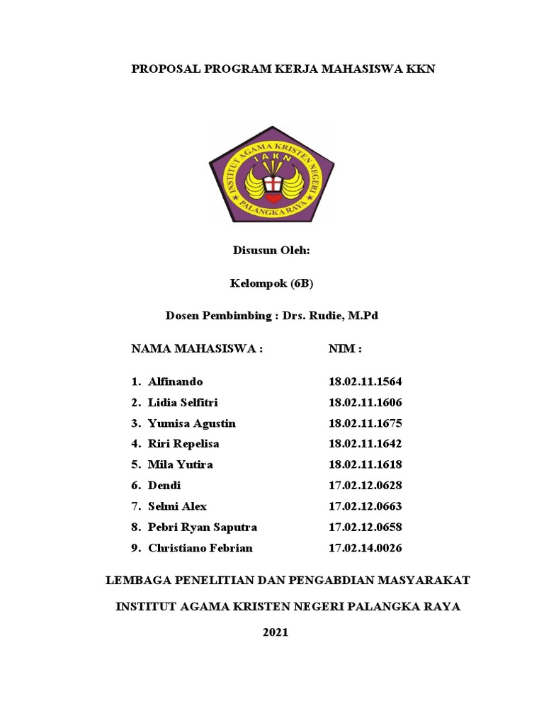 Proposal Program Kerja Mahasiswa KKN Kelompok 6B | PDF