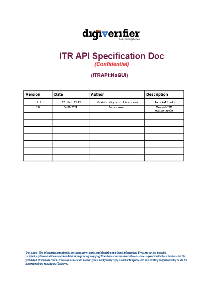 ITR API Digiverifier (No GUI) v2.0 | PDF | Json | Hypertext Transfer Protocol