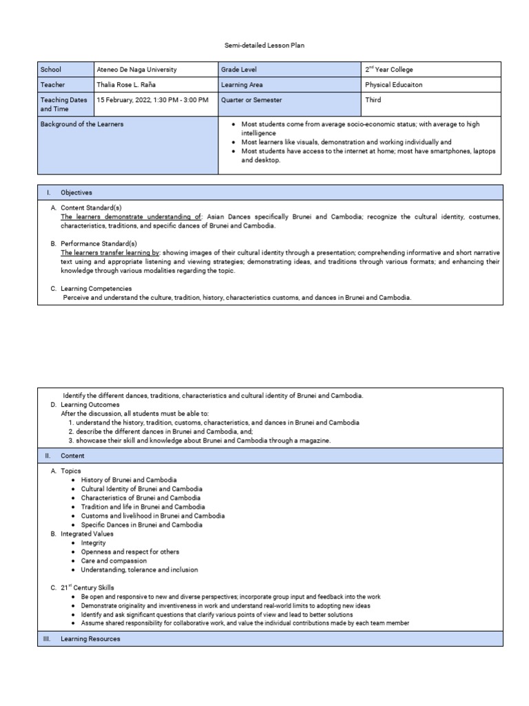 Semi-Detailed Lesson Plan About Brunei and Cambodia | PDF