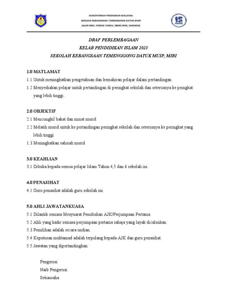 Draf Perlembagaan Kelab Olahraga | PDF