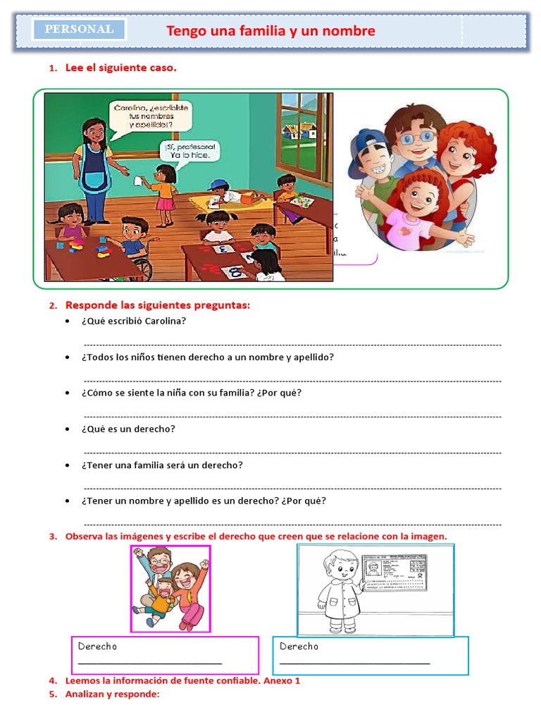 D1 A2 FICHA PS. Tengo una familia y un nombre | PDF