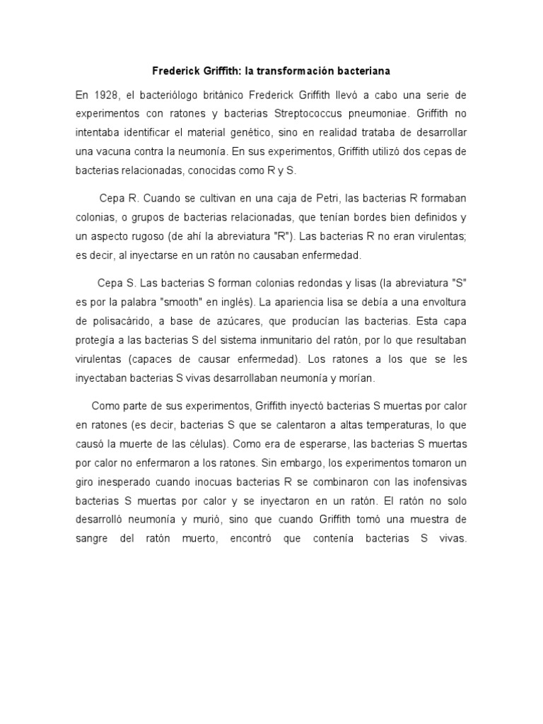 Experimentos de Frederick Griffith y Avery Oswald | PDF | Adn | Genética