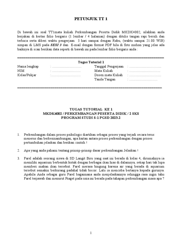 Soal TT1 PPD MKDK4002 2023.2 | PDF