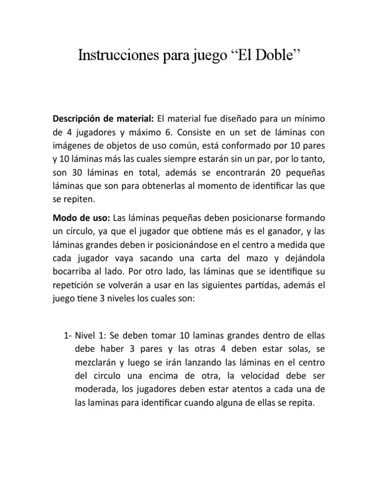 Instrucciones para Juego El Doble | PDF