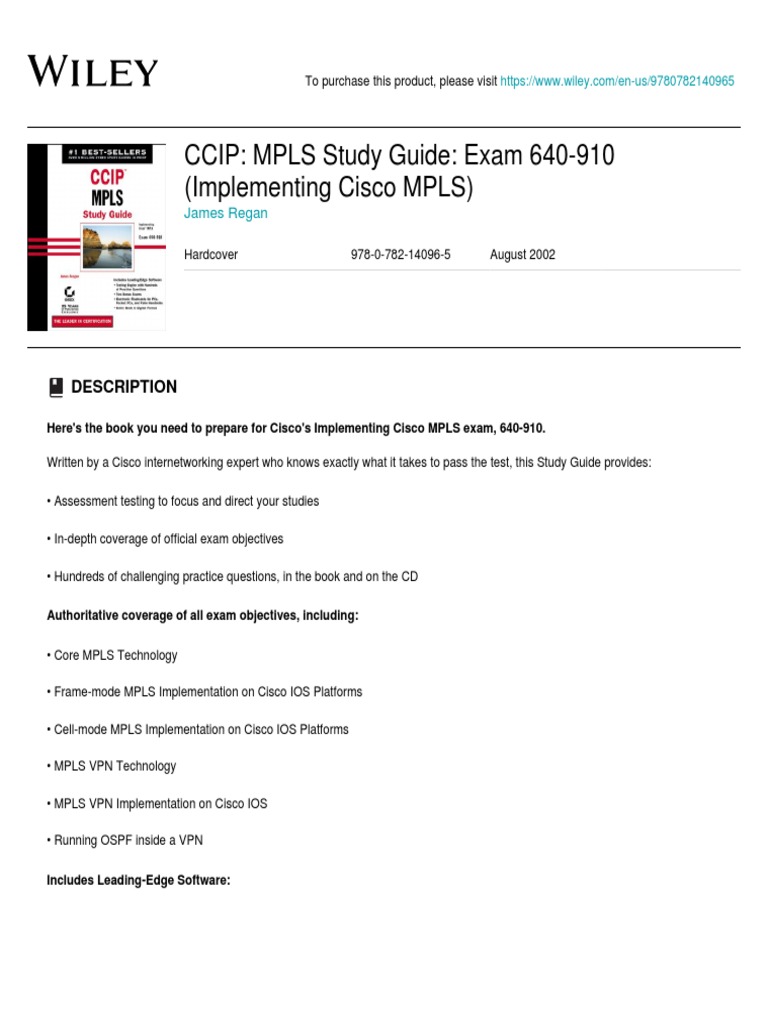 Wiley - CCIP - MPLS Study Guide - Exam 640-910 (Implementing Cisco MPLS) - 978-0-782-14096-5 PDF ...