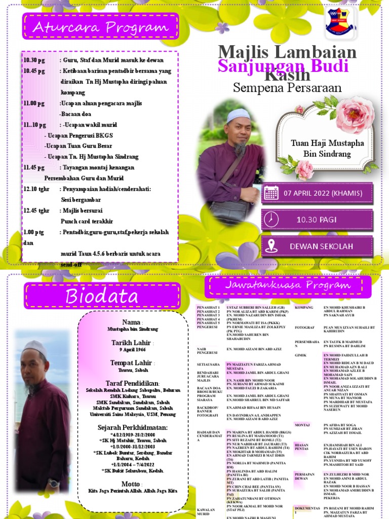 Brosur Majlis Persaraan HJ Mustapha - Tema Floral1 | PDF