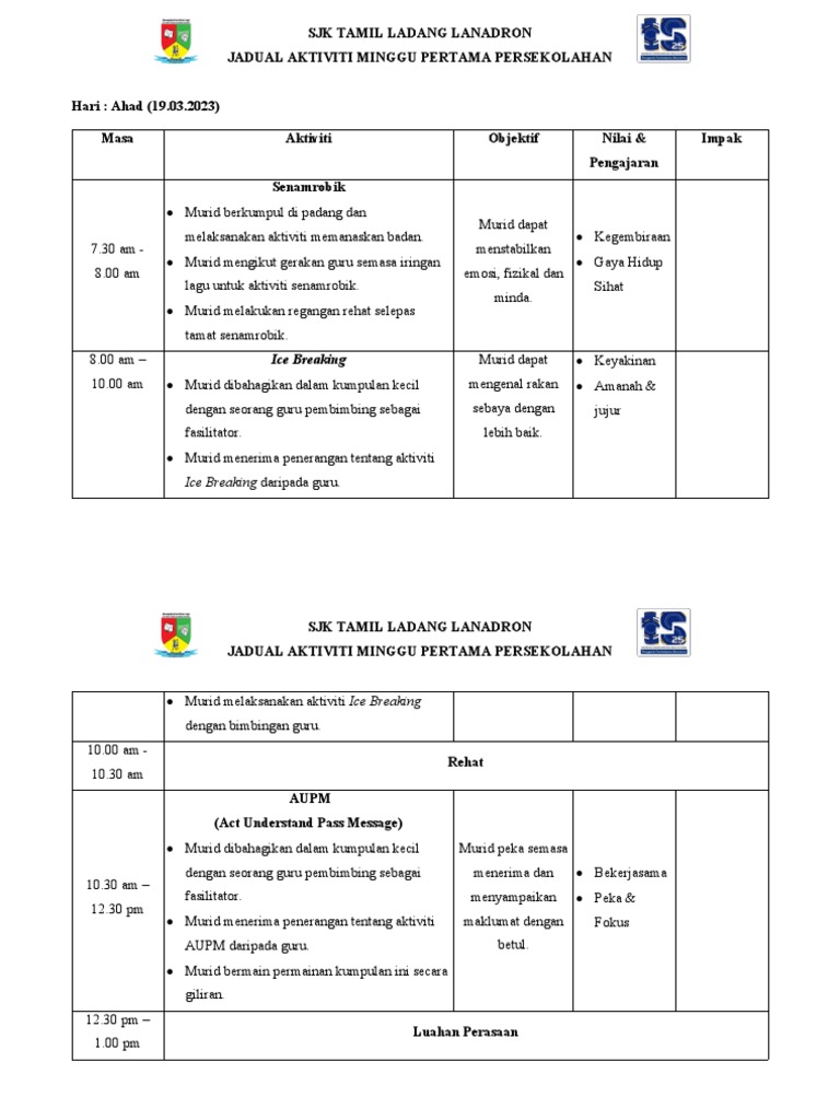Rancangan Pengajaran Minggu 1 edited 2023 | PDF
