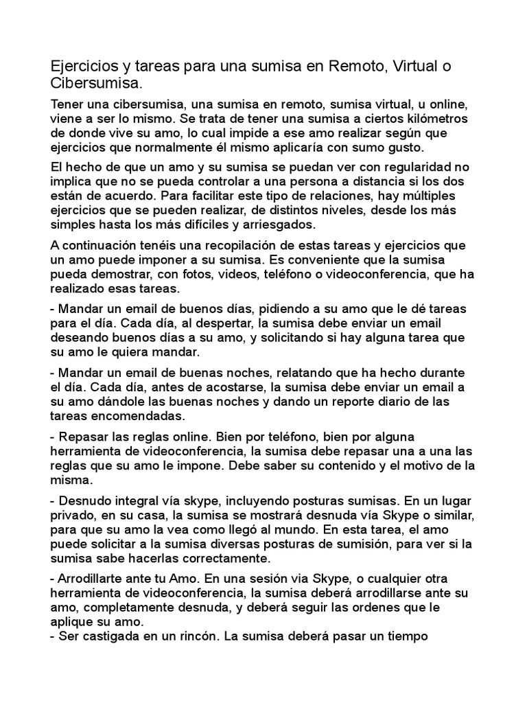 Ejercicios y Tareas para Una Sumisa en Remoto, Virtual o Cibersumisa ...