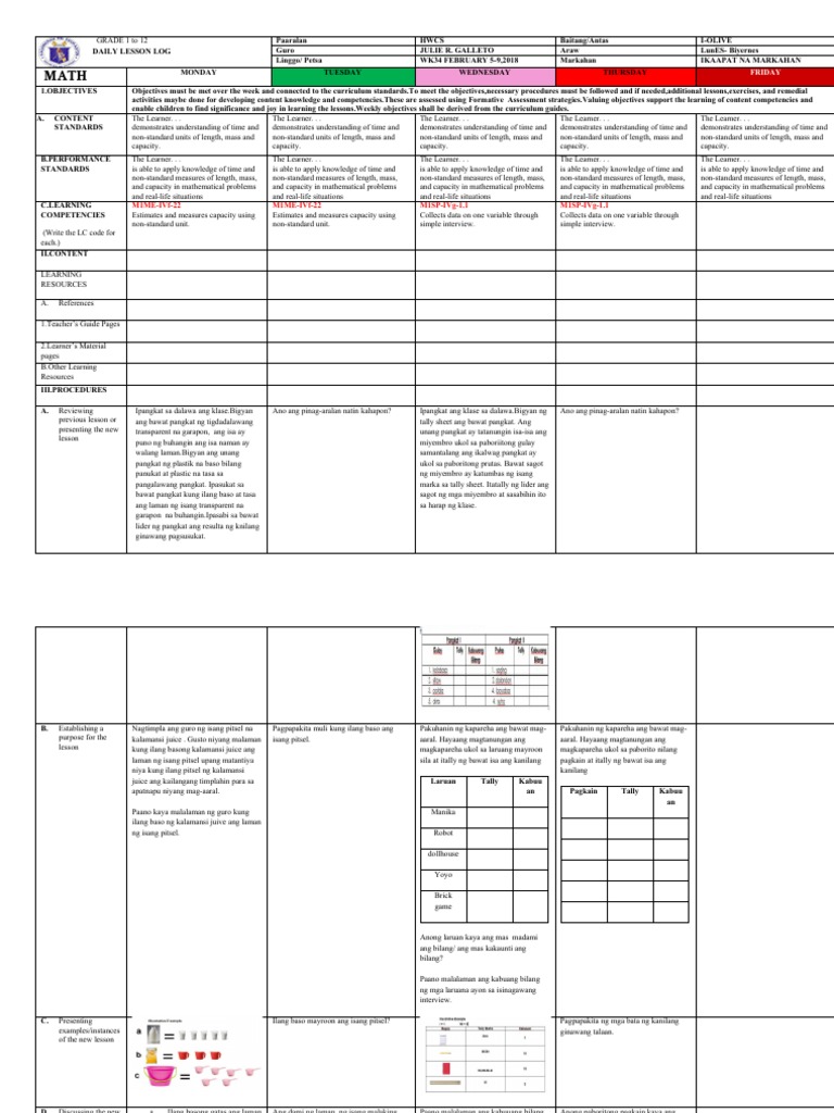 DLL Math - Week 36 - Quarter 4 Grade 1-Olive | PDF