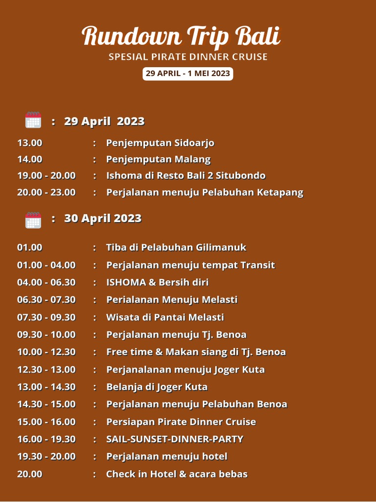 Rundown Ot Bali Dinner Pirate Bus 2 | PDF