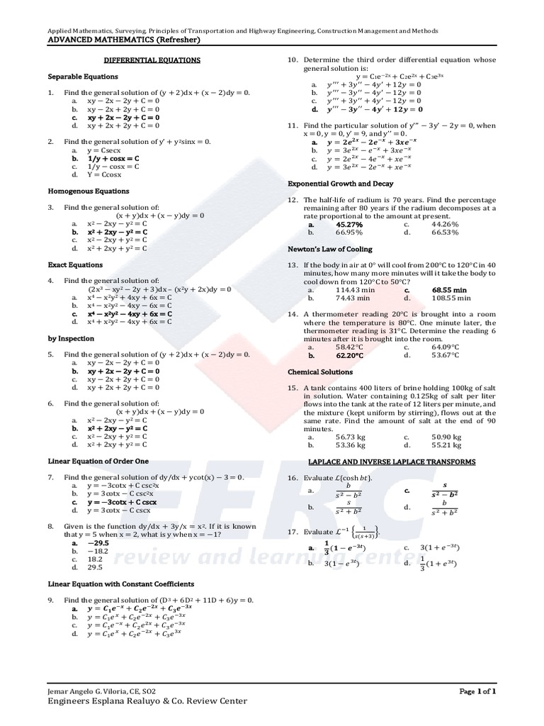 Differential Equations Practice Problems | PDF