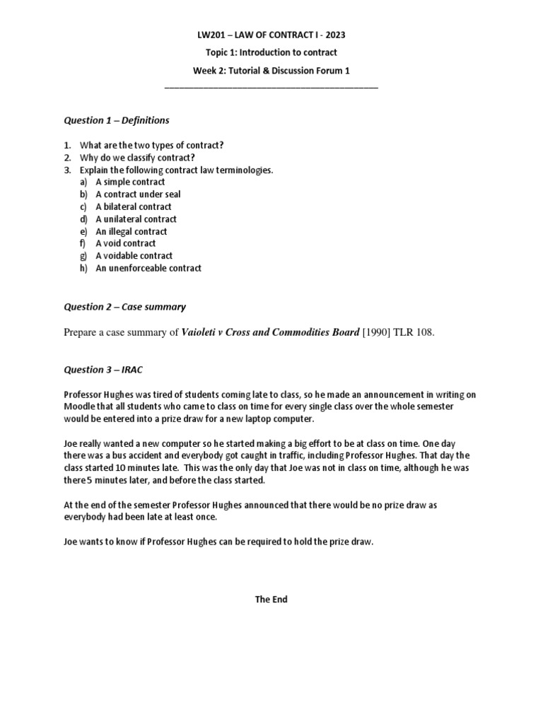 Tutorial 1 - Question - Introduction to Contract.pdf | PDF