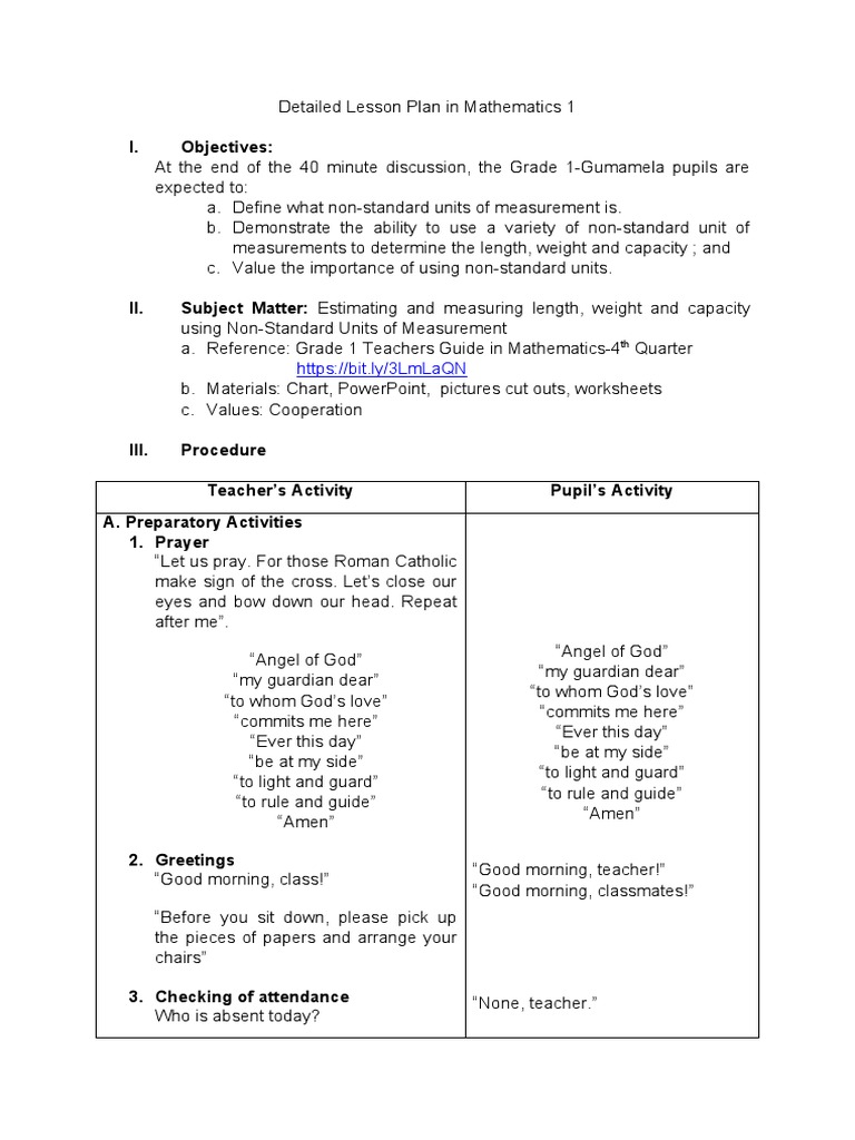 Detailed Lesson Plan in Mathematics 1 | PDF