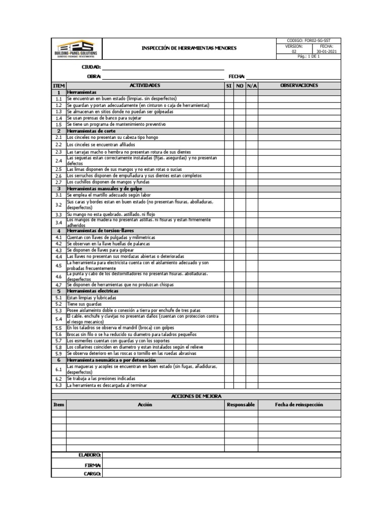 For02-Sg-Sst Inspeccion de Herramientas Menores | PDF | Perforar ... For02-Sg-Sst Inspeccion de Herramientas Menores | PDF | Perforar ...