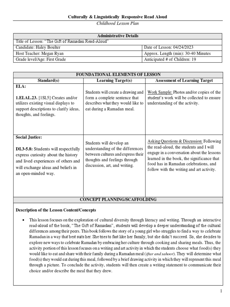 CLR Read Aloud Lesson Plan 1 1 | PDF