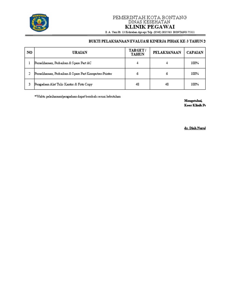 Bukti Pelaksanaan Kinerja Pihak Ke 3 | PDF