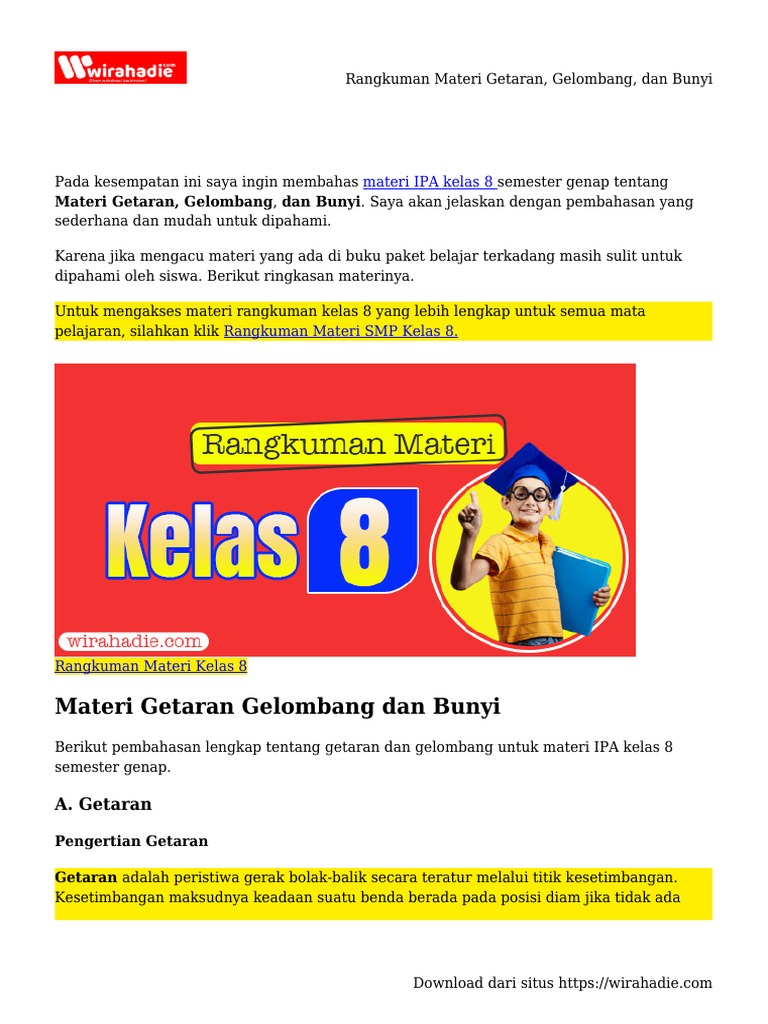 Rangkuman Materi Getaran, Gelombang, Dan Bunyi | PDF