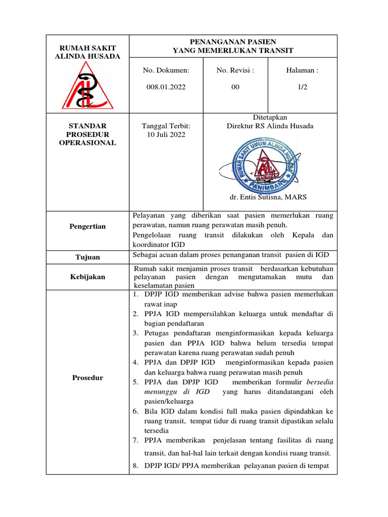 SPO Transit Pasien Di IGD | PDF