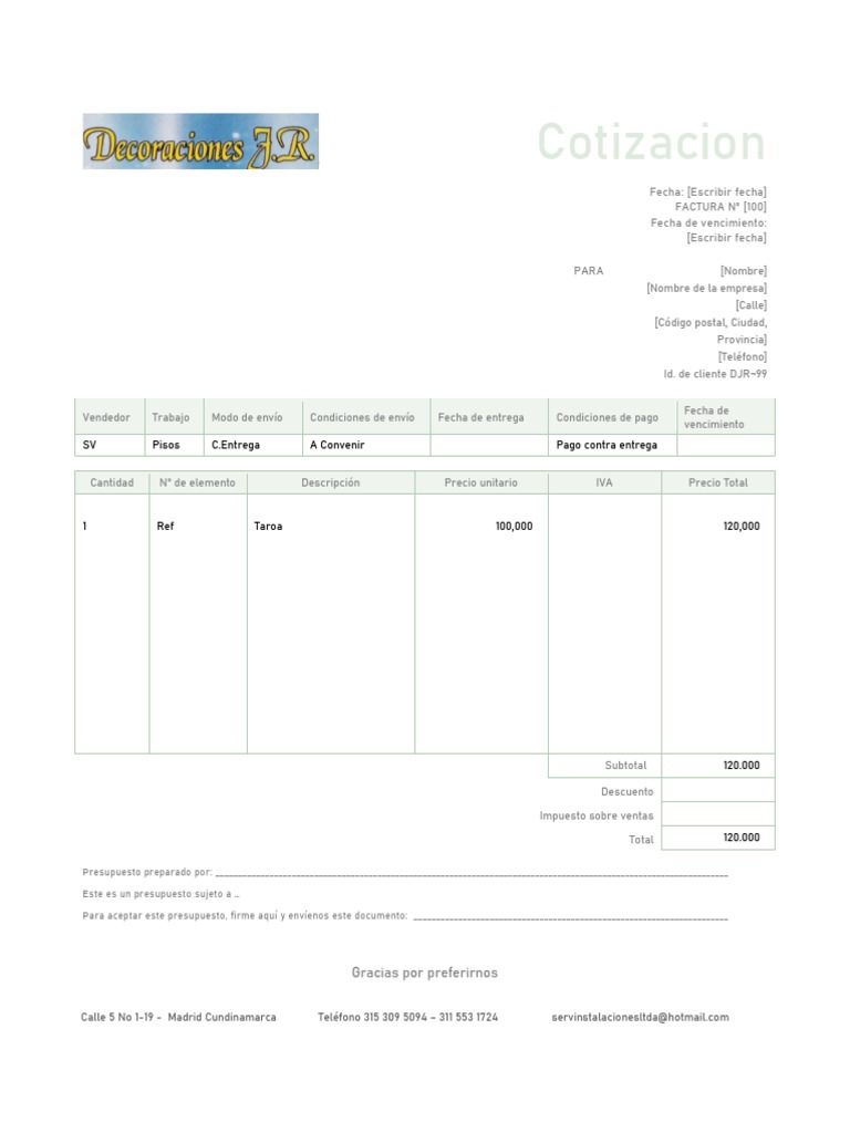 Cotización de Servicios y Productos | PDF
