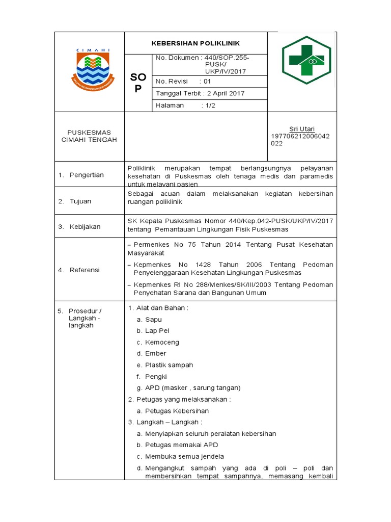 Kebersihan Poliklinik | PDF