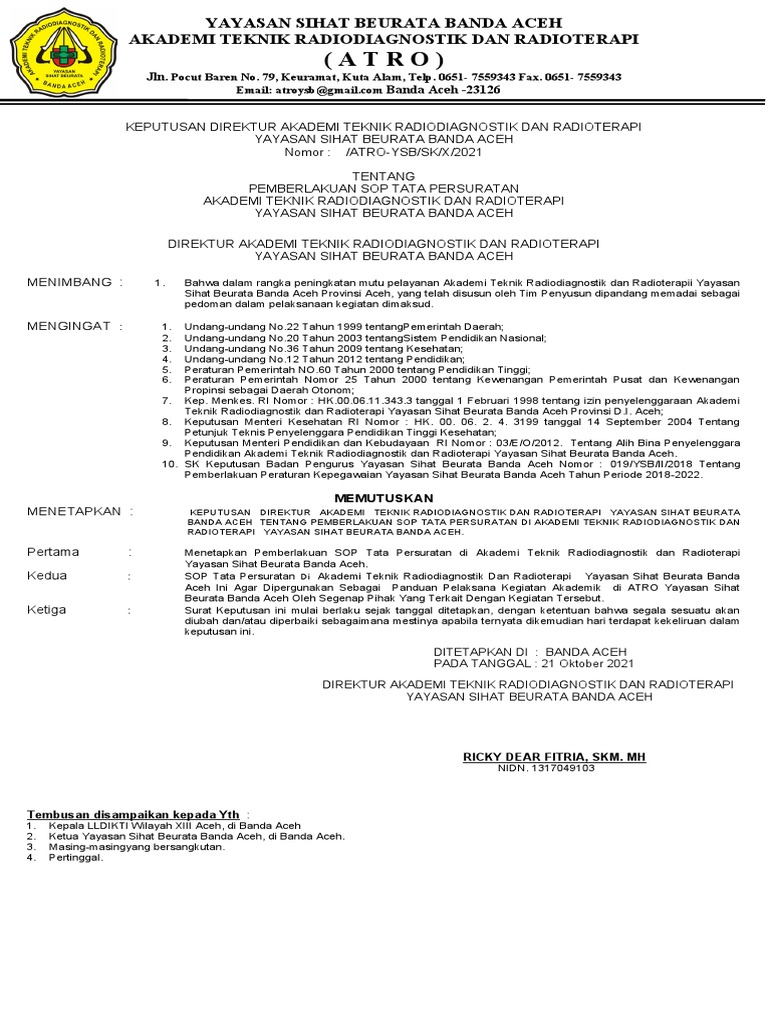 SK SOP PERSURATAN ATRO (Repaired) | PDF