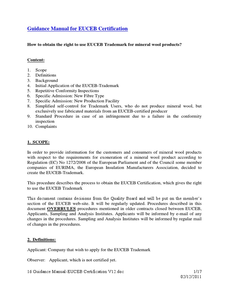 16 Guidance Manual-EUCEB Certification V12 | PDF