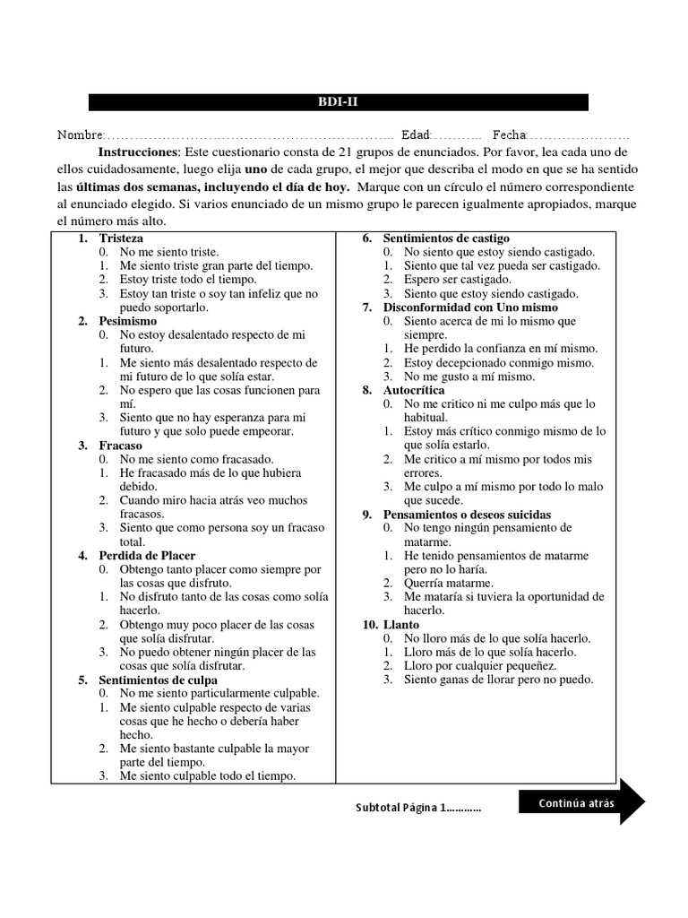 Inventario BDI II PDF | PDF