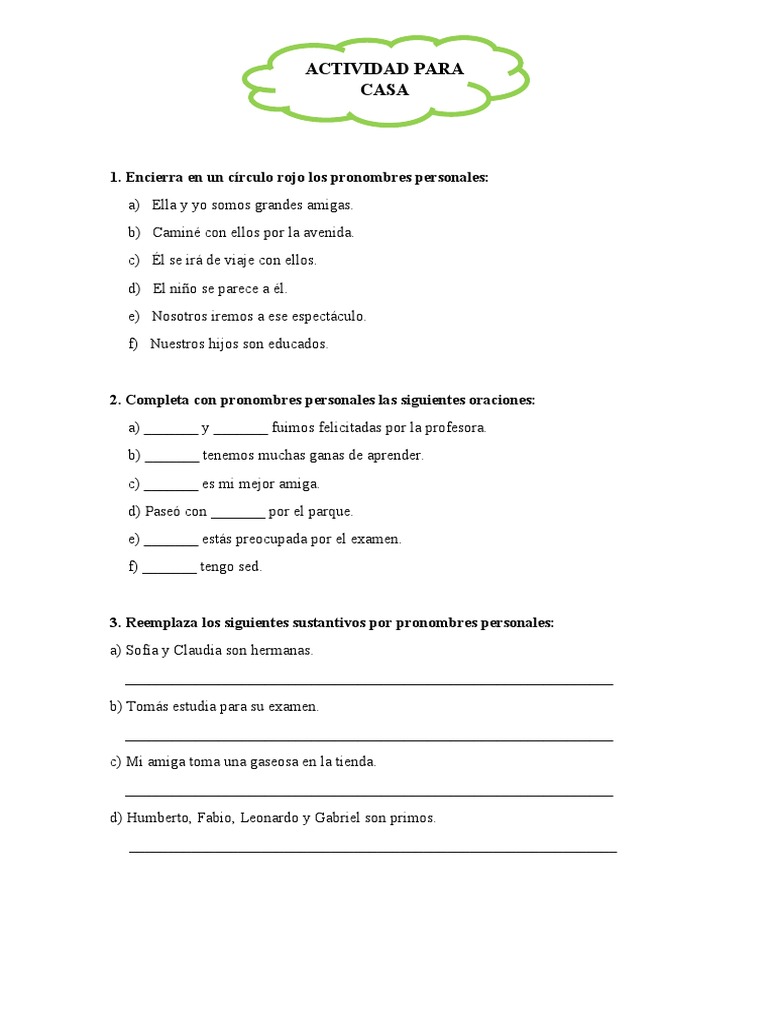 Actividad de Los Pronombres | PDF