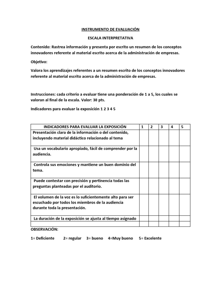 INSTRUMENTO DE EVALUACIÓN escala interpretativa.docx | PDF