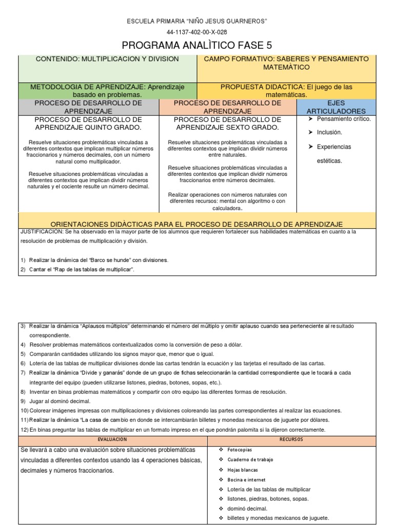Programa Analìtico Fase 5 PDF | PDF