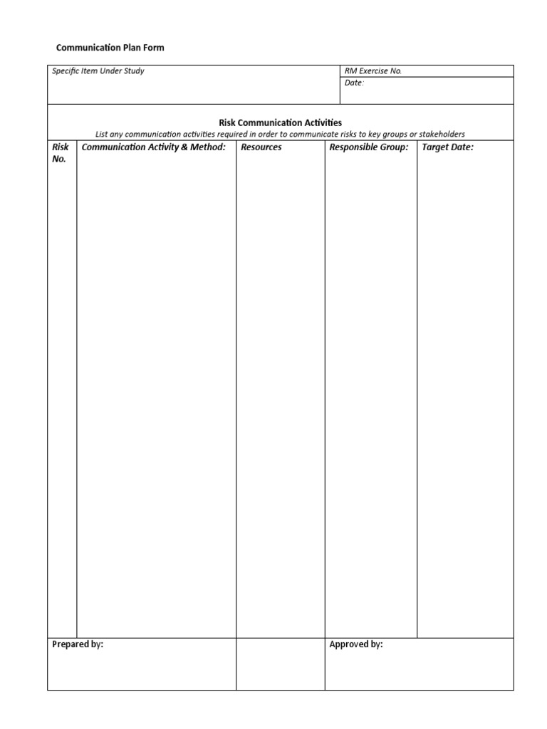 Risk Management Communication Plan Form | PDF