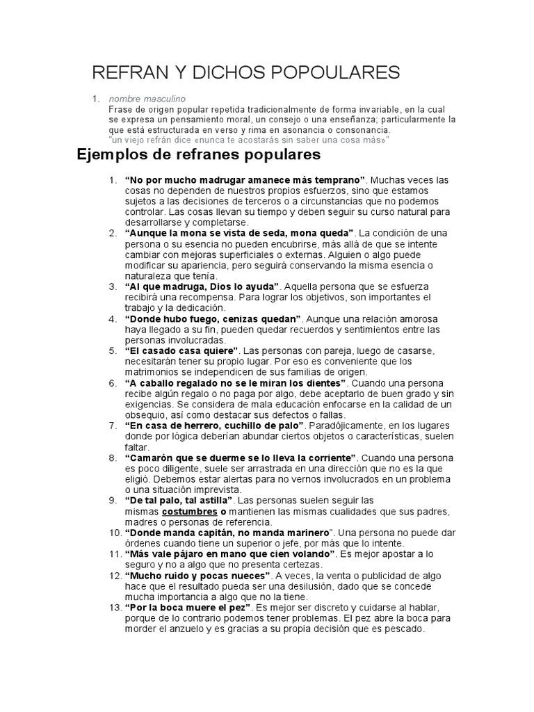 Refranes Populares y Sus Significados | PDF