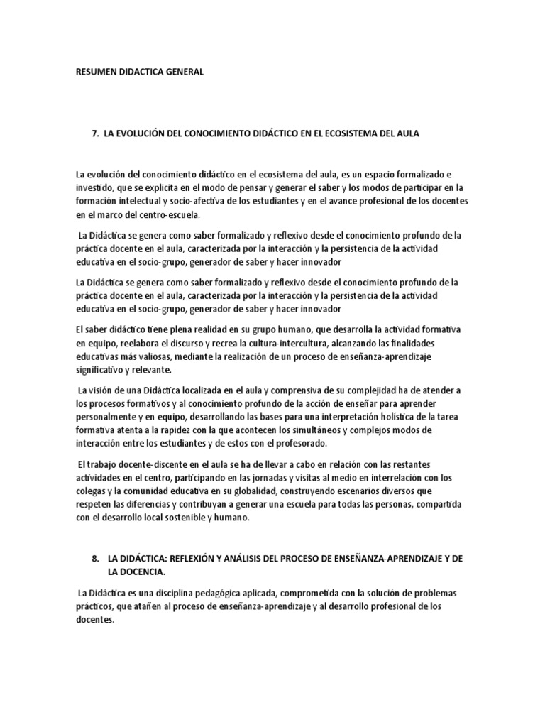 Resumen Didactica General | PDF | Enseñando | Maestros
