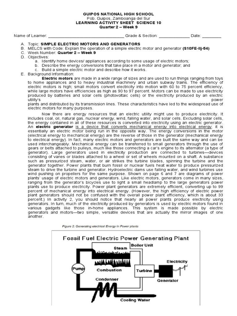 Worksheet Q2 Week 7 | PDF | Electric Generator | Engines