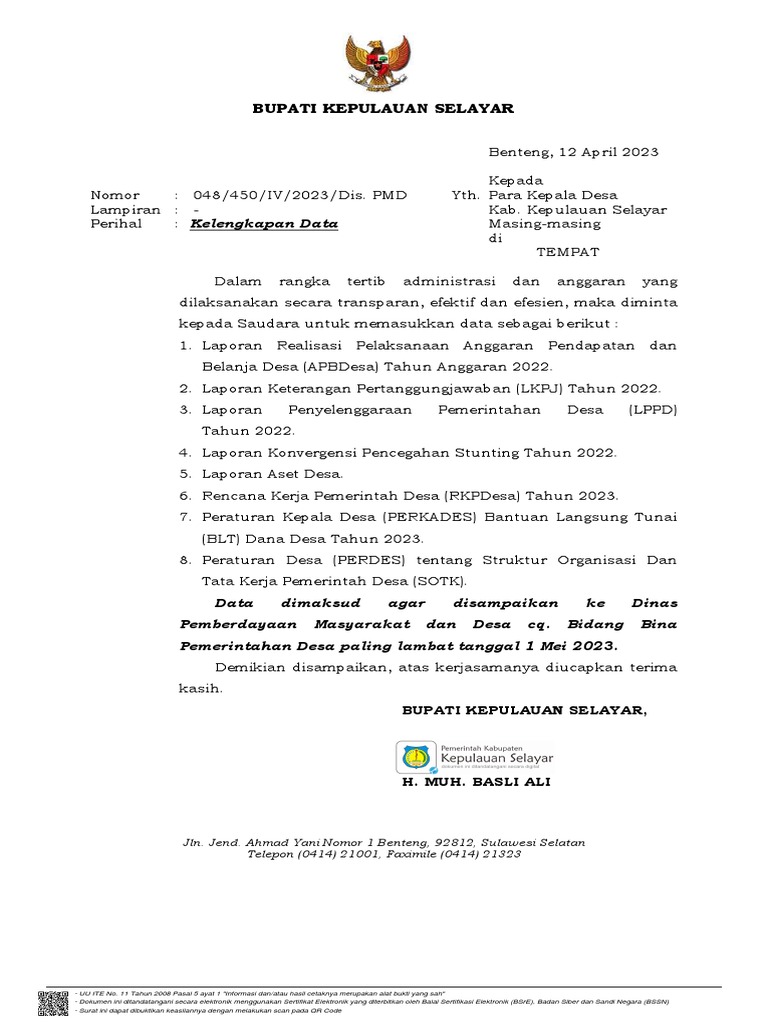 Surat Perihal Kelengkapan Data PDF | PDF Surat Perihal Kelengkapan Data PDF | PDF