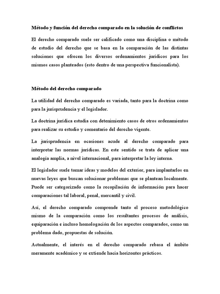 Método y Función Del Derecho Comparado en La Solución de Conflictos | PDF
