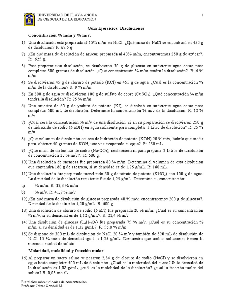 Guia Unidad Fisica y Quimica Disoluciones | PDF