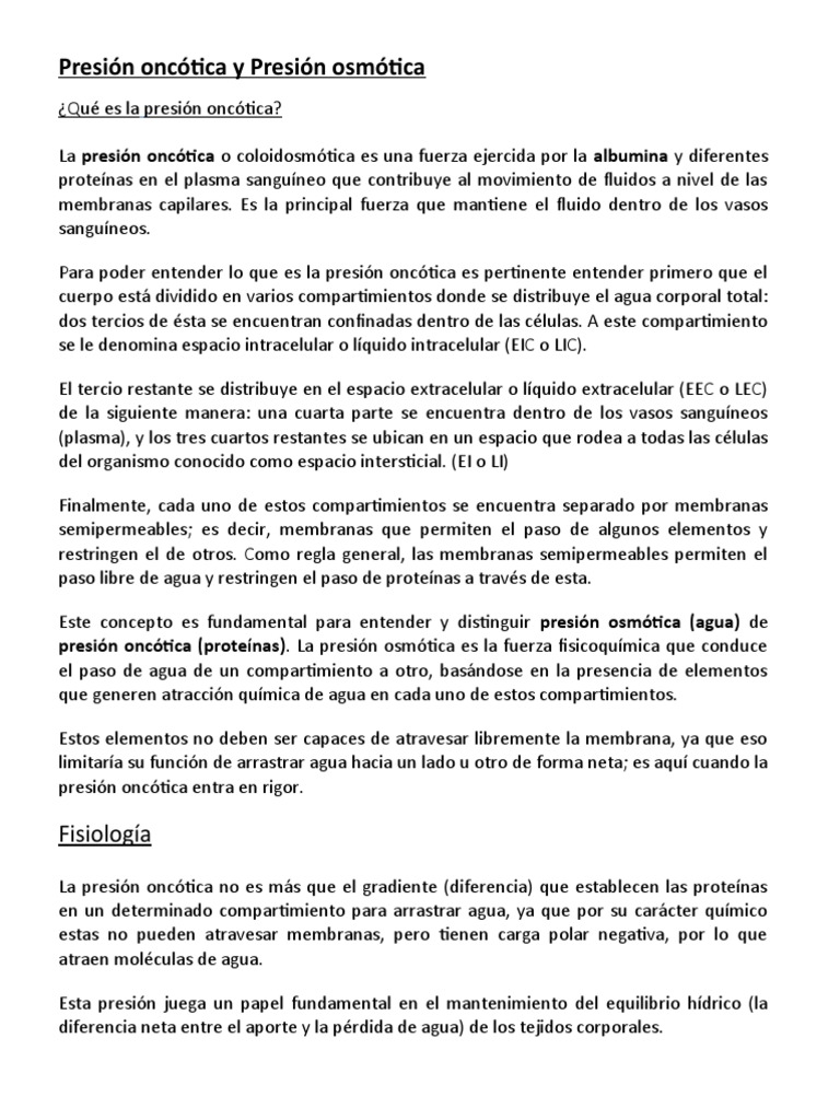 CS. BIO II Presión Oncótica y Presión Osmótica | PDF | Edema | Ósmosis