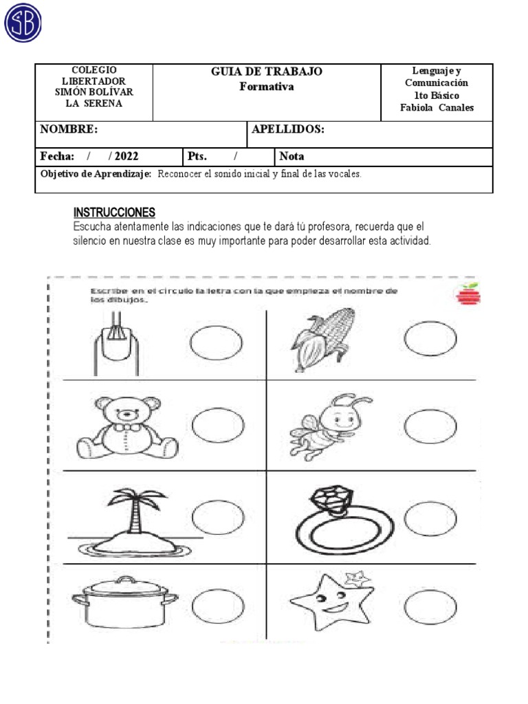 Guia Reconocer Vocales. | PDF