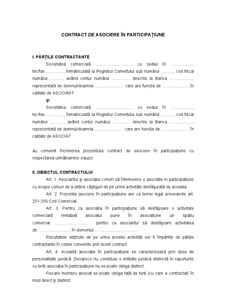 Contract de Asociere in Participatiune | PDF