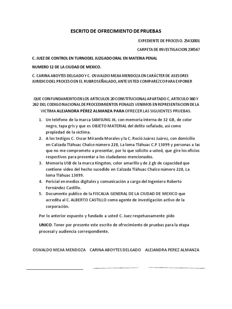 ESCRITO DE OFRECIMIENTO DE PRUEBAS.pdf | PDF
