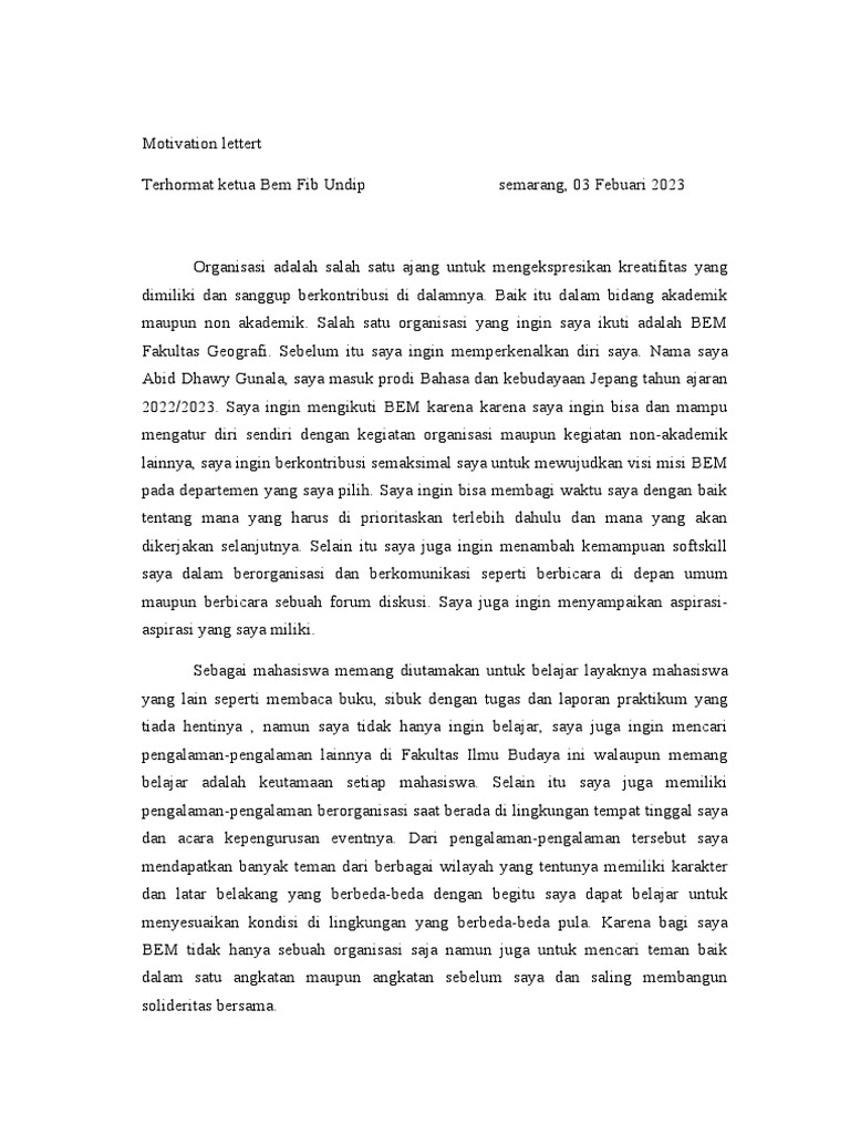 Motivation Letter BEM | PDF