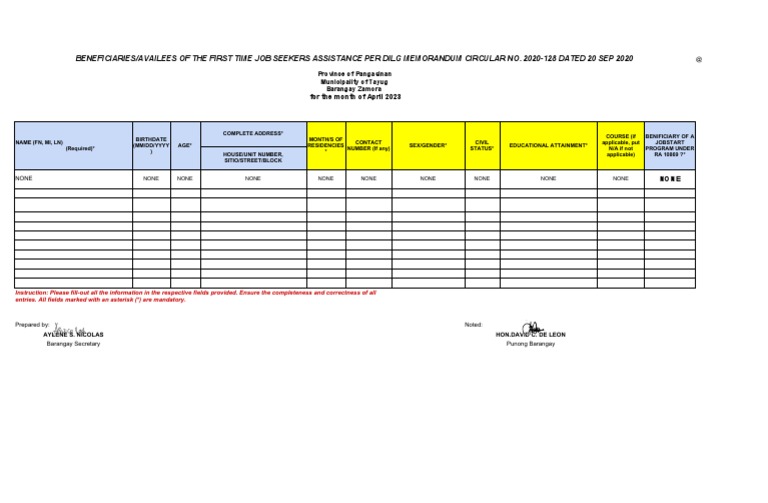 First Time Job Seeker Assistance Form | PDF