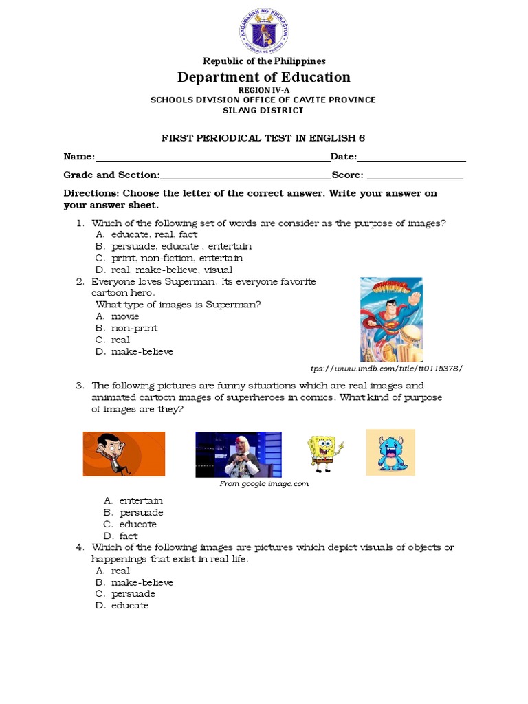 Grade 6 English First Periodical Test | PDF