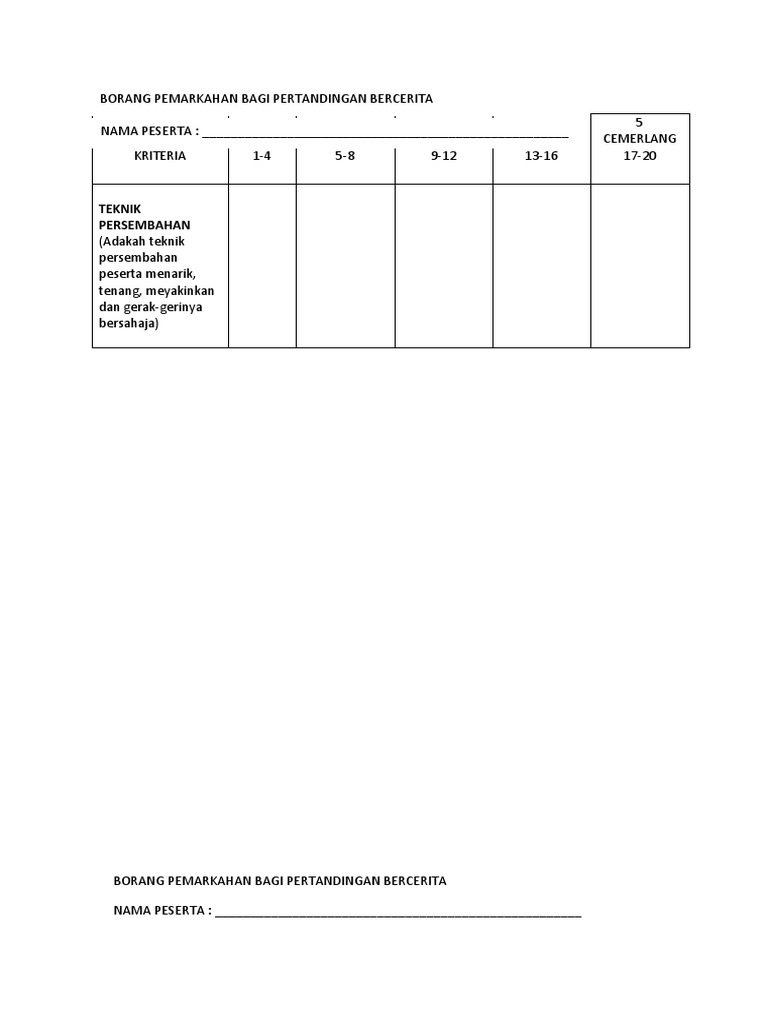 Borang Pemarkahan Pertandingan Bercerita | PDF Borang Pemarkahan Pertandingan Bercerita | PDF