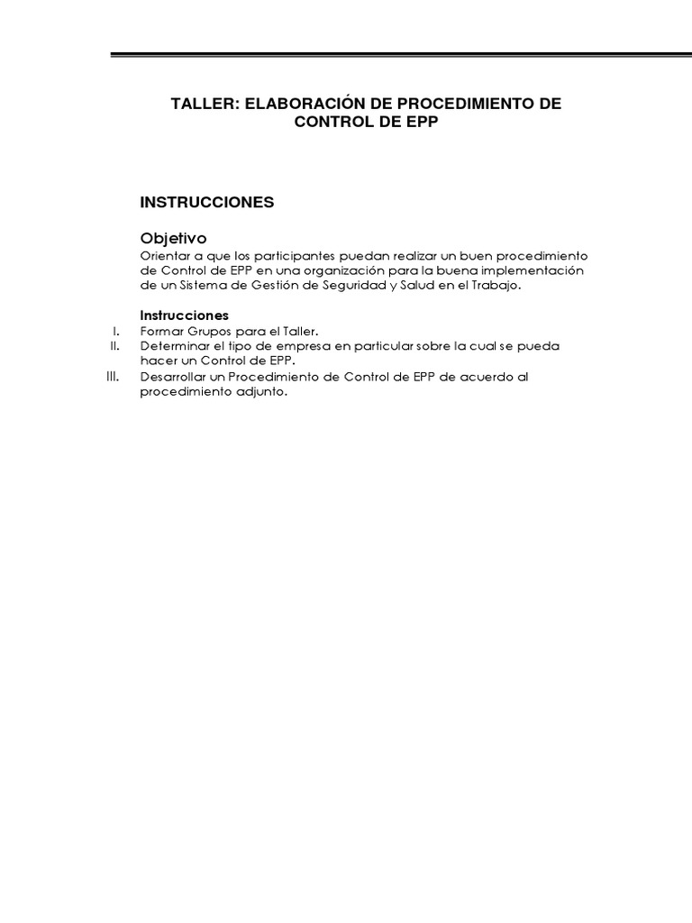 1) Taller Elaboración de Procedimiento de Control de Epp PDF | PDF